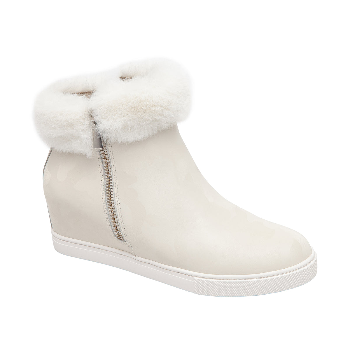 FLOSSIE | Faux Fur Cuff Wedge Booties – LINEA Paolo Shoes